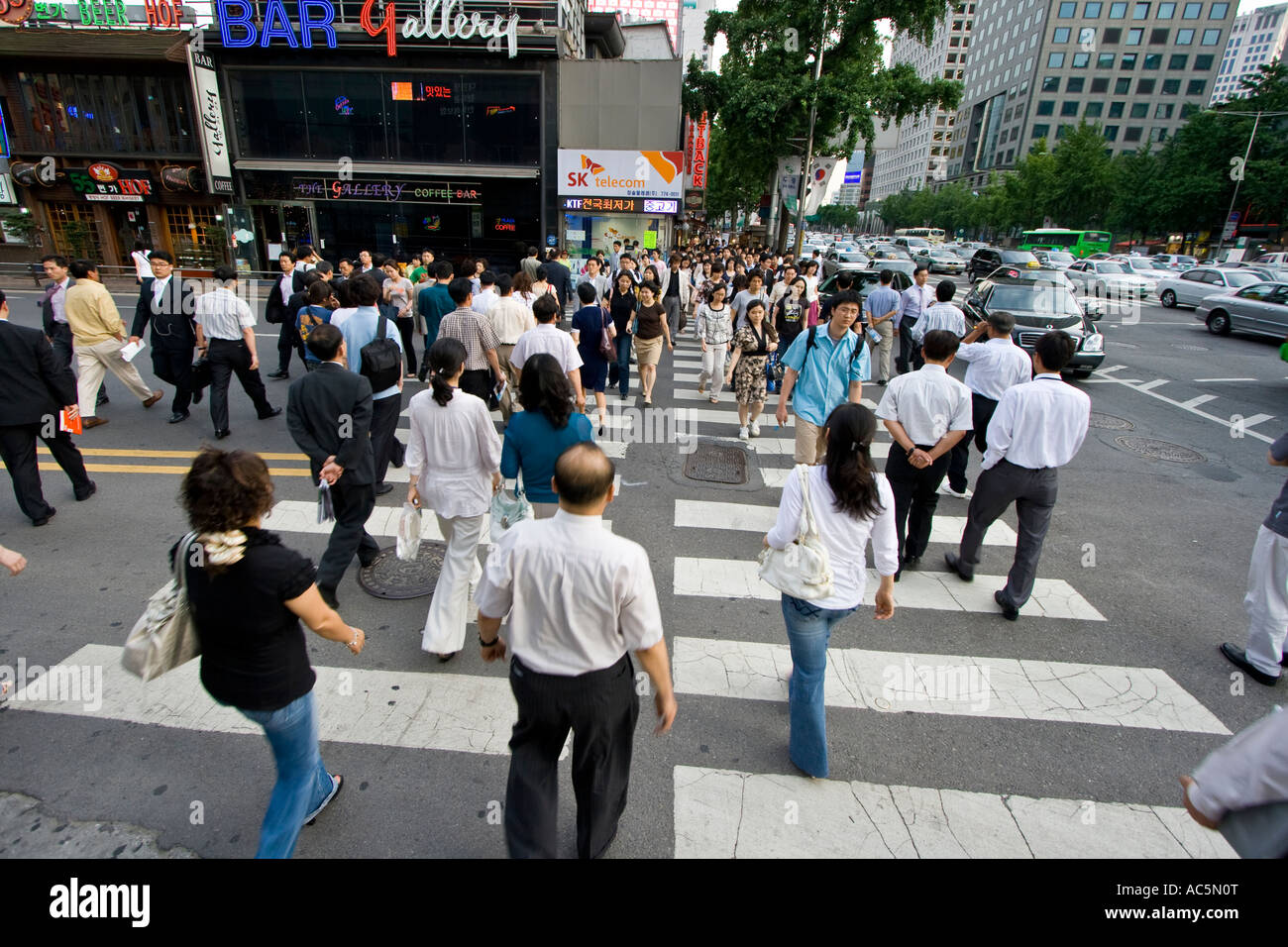 Korean People Walking in Croswalk Downtown Seoul South Korea Stock ...