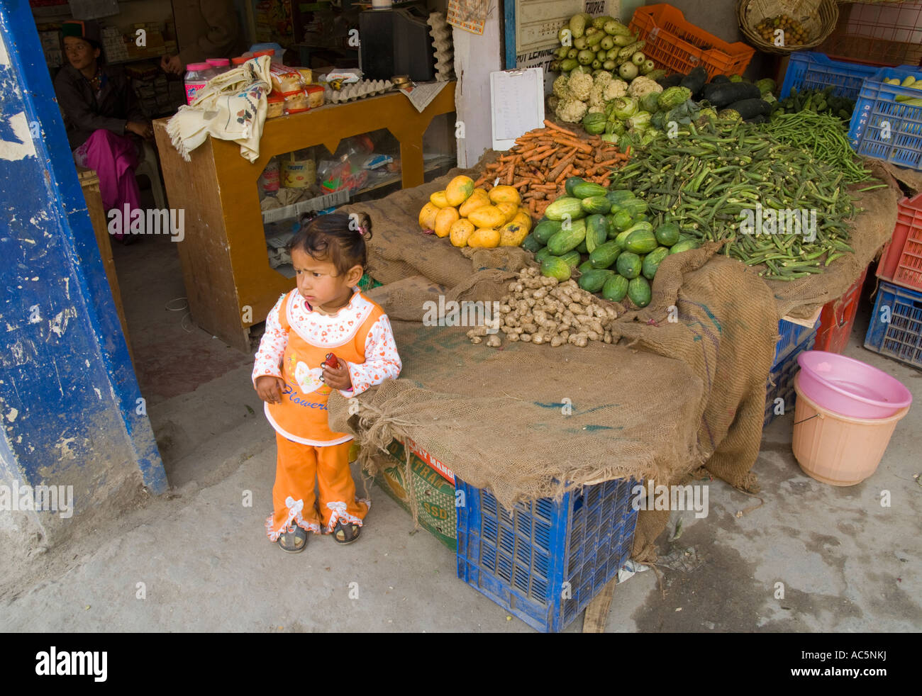 India Himachal Pradesh Kinnaur Baspa Valley Sangla street scene young ...