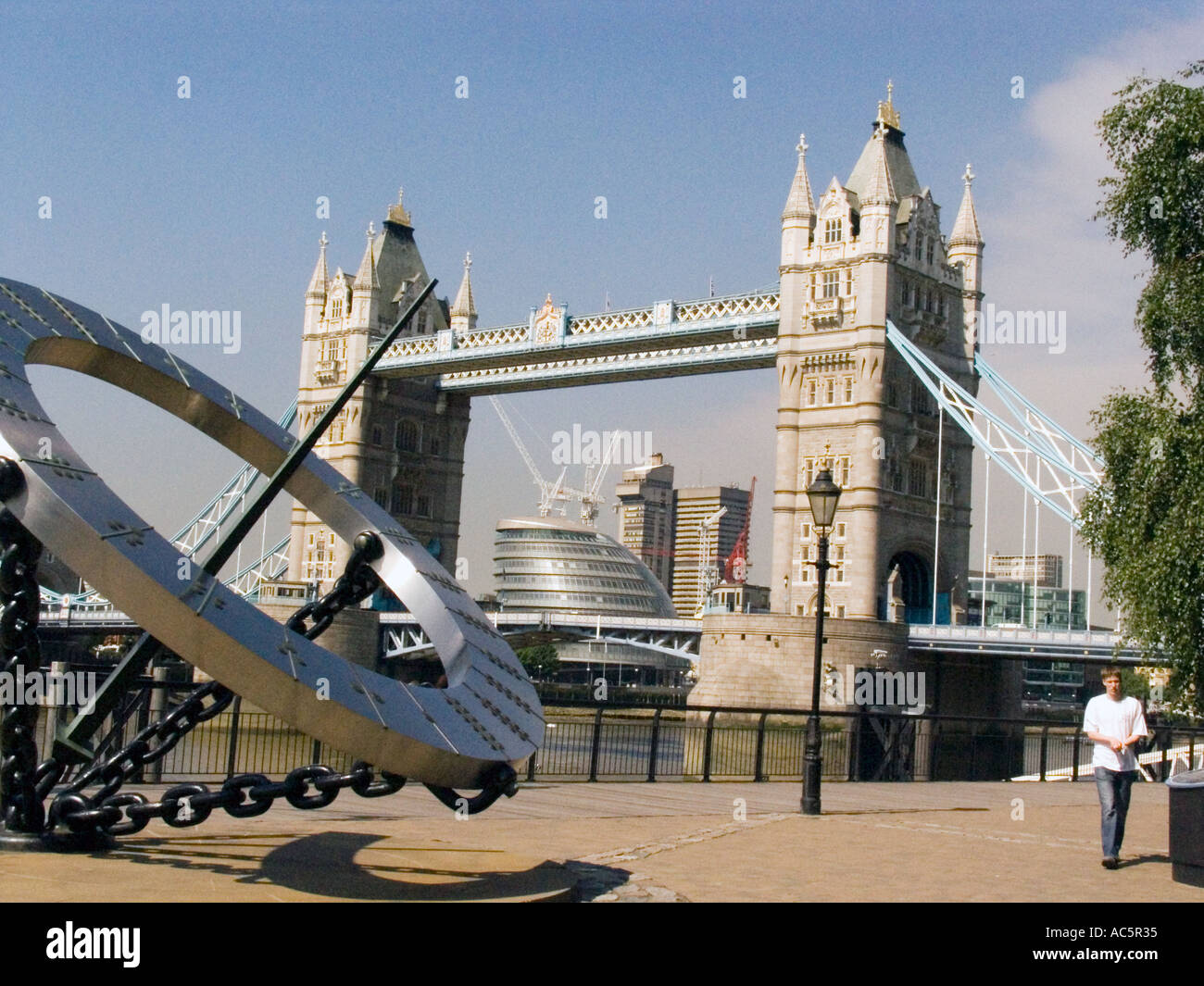 London s famous Tower Bridge painted with bright blue and white colors ...