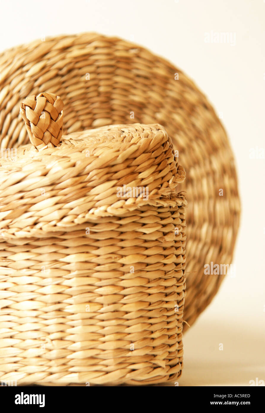 Abstract image of weaved straw baskets and their lids Stock Photo - Alamy
