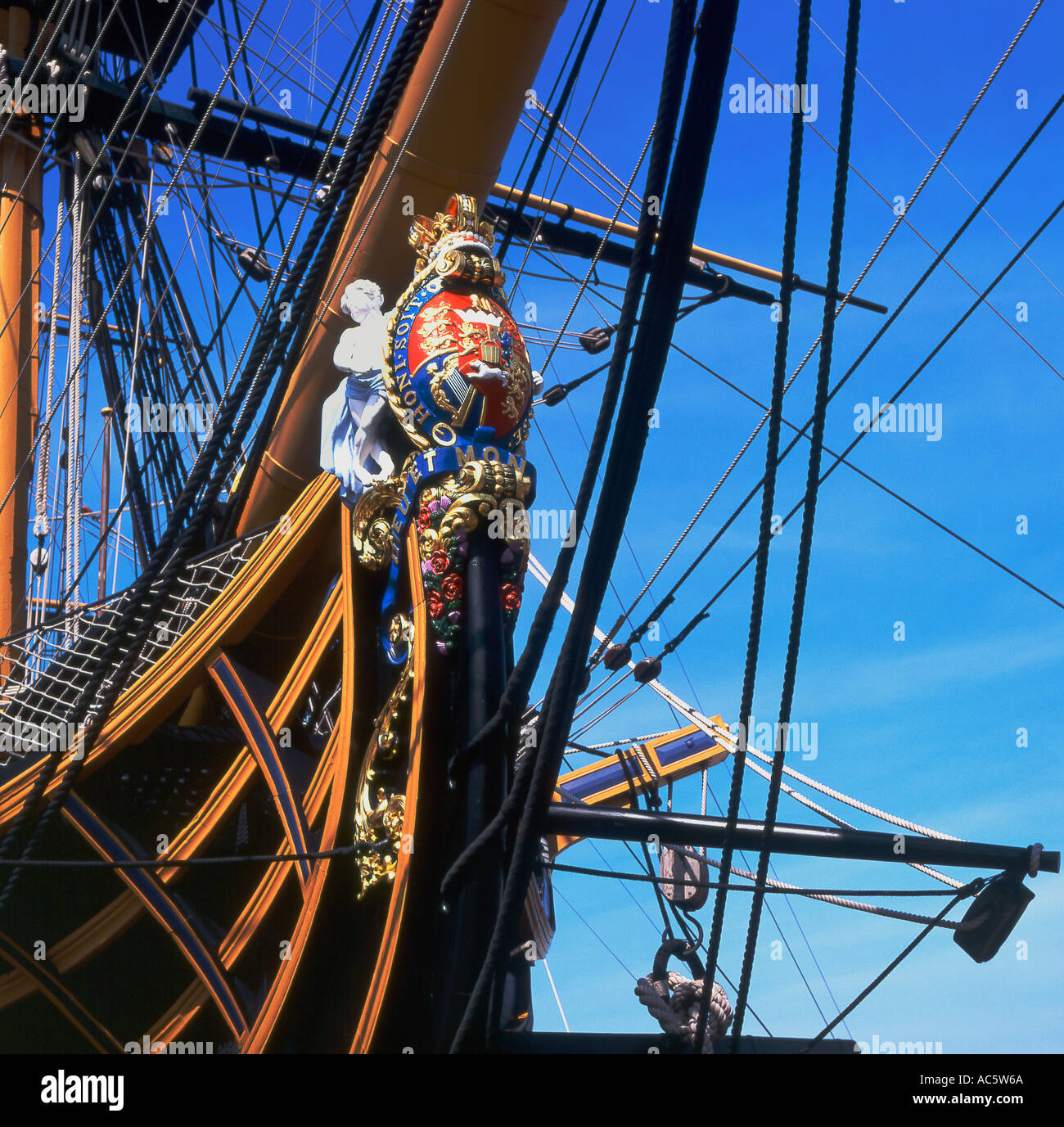 Royal Crest on Bow of HMS Victory at Historic Dockyard Portsmouth ...