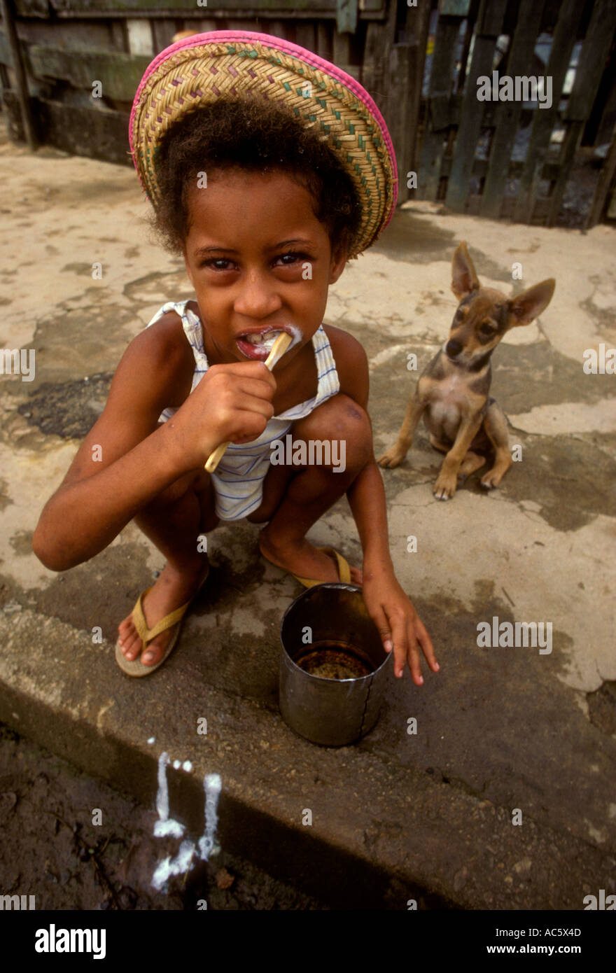 1, one, Brazilian girl, Brazilian, girl, brushing teeth, dog, poor ...