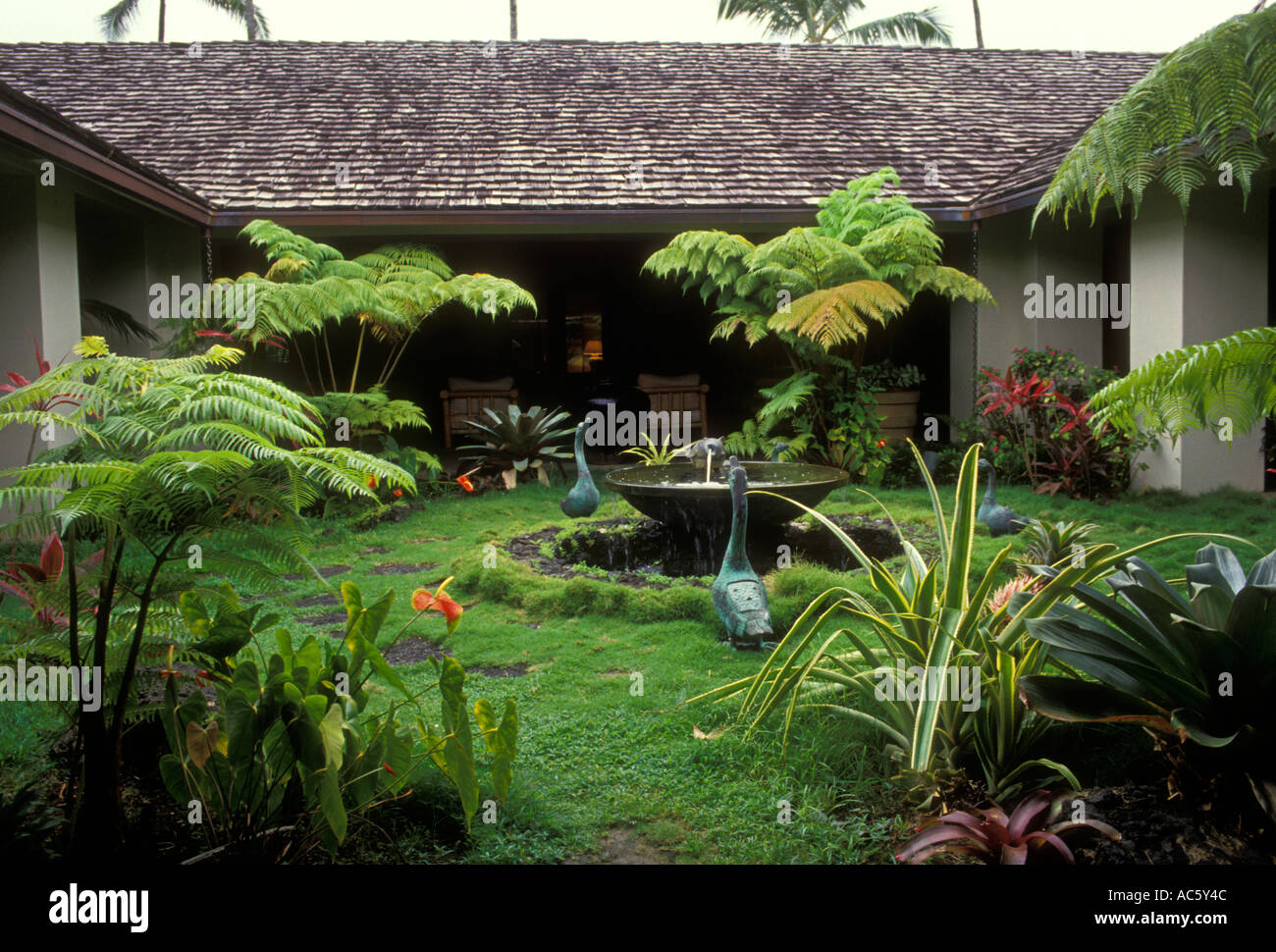 Fountain in patio at Hana Hotel Hana Maui Hawaii United States Stock ...