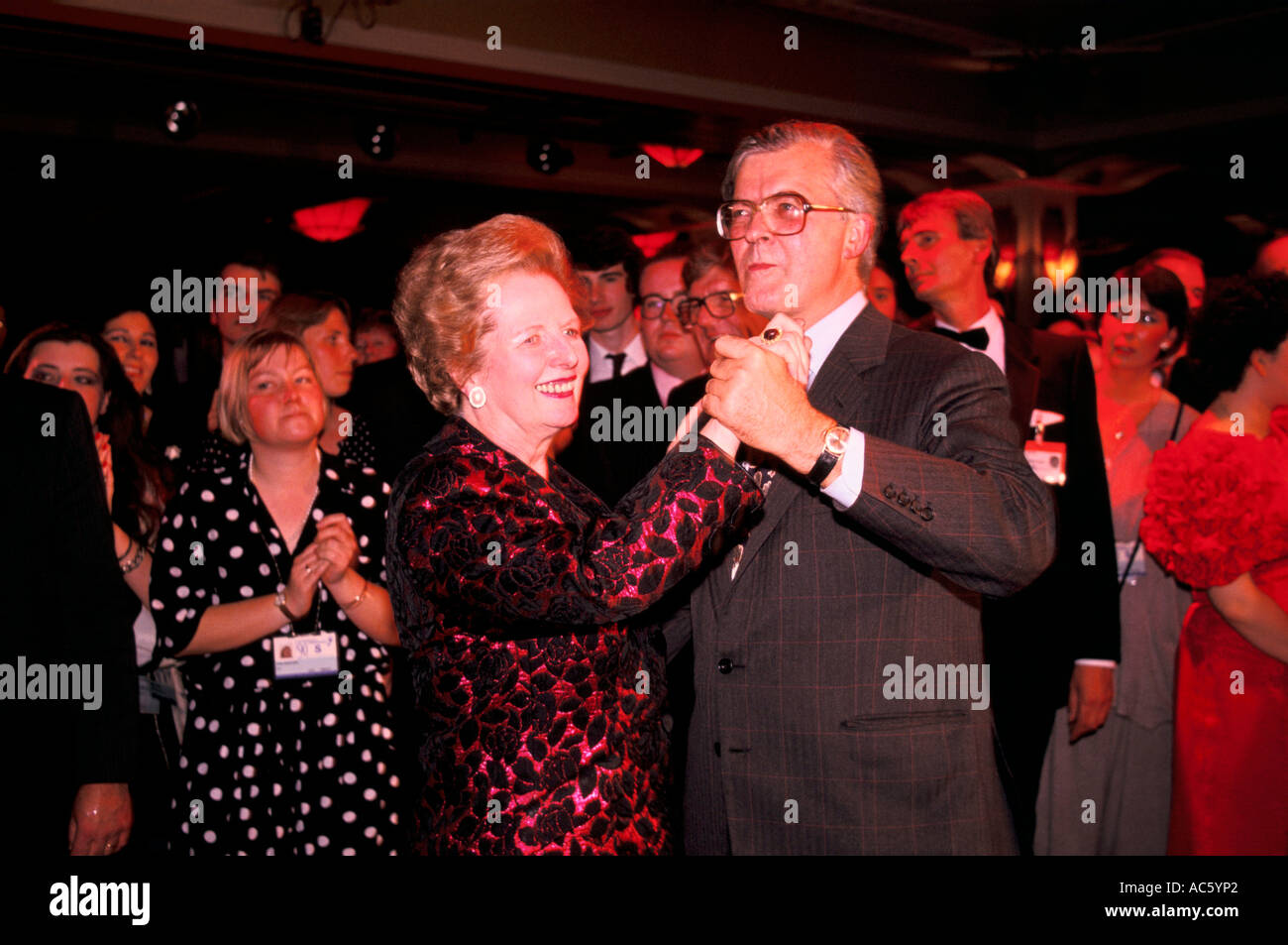 Dancing with the then tory leader margaret thatcher hi-res stock ...