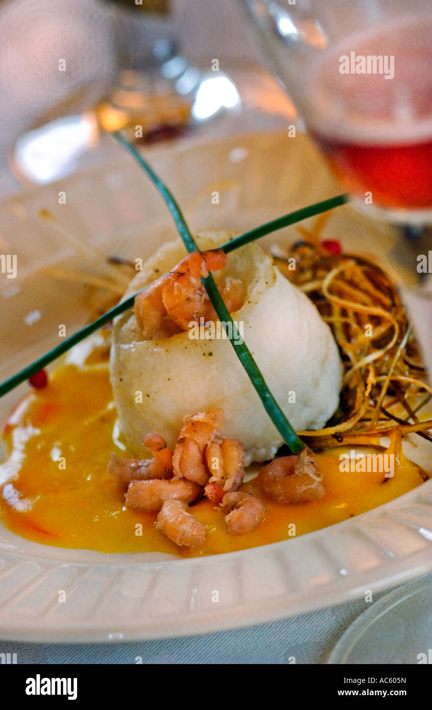 Fish fillet with prawn glaze and lemon grass Stock Photo - Alamy