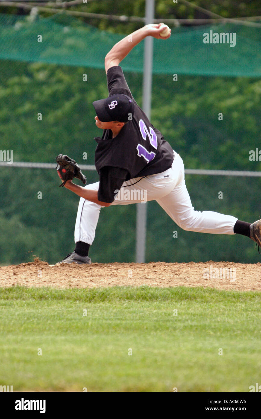 Baseball - Pitcher throwing the ball Stock Photo - Alamy