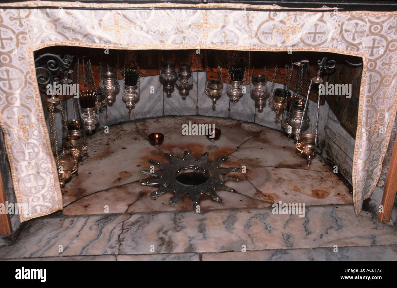 Traditional birthplace of Christ in the Church of Nativity in Bethlehem ...