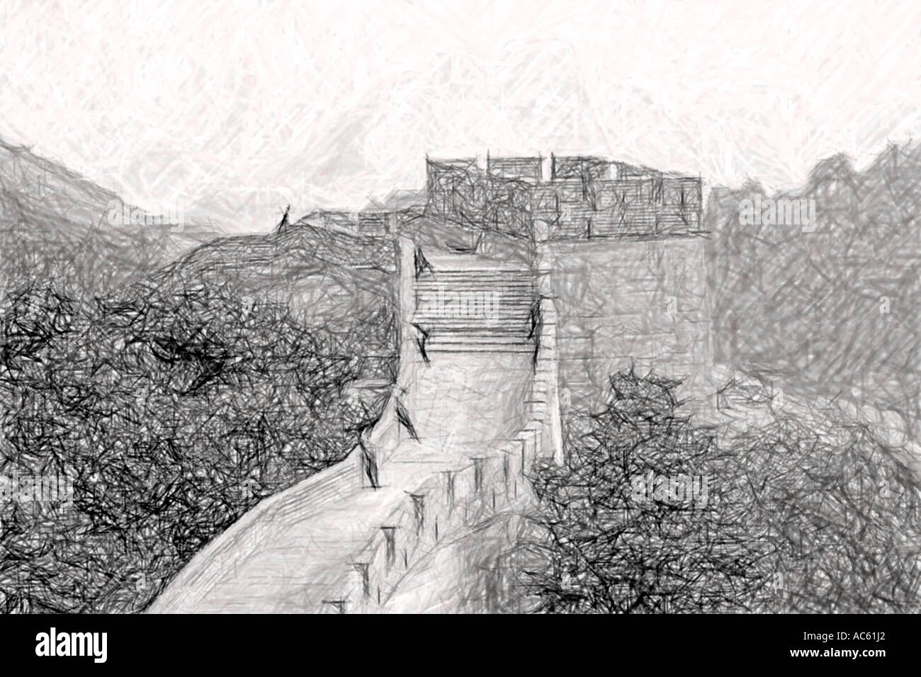 The great wall of china sketch hi-res stock photography and images - Alamy