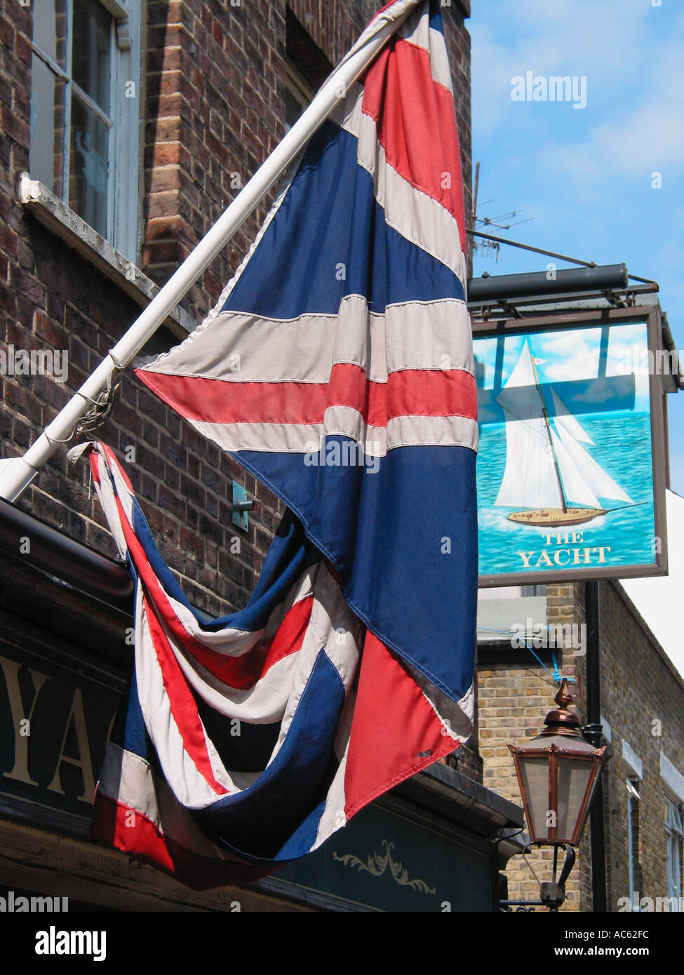 Union Jack Flag The Yacht Pub Greenwich London Pubs and Bar Signs Stock ...