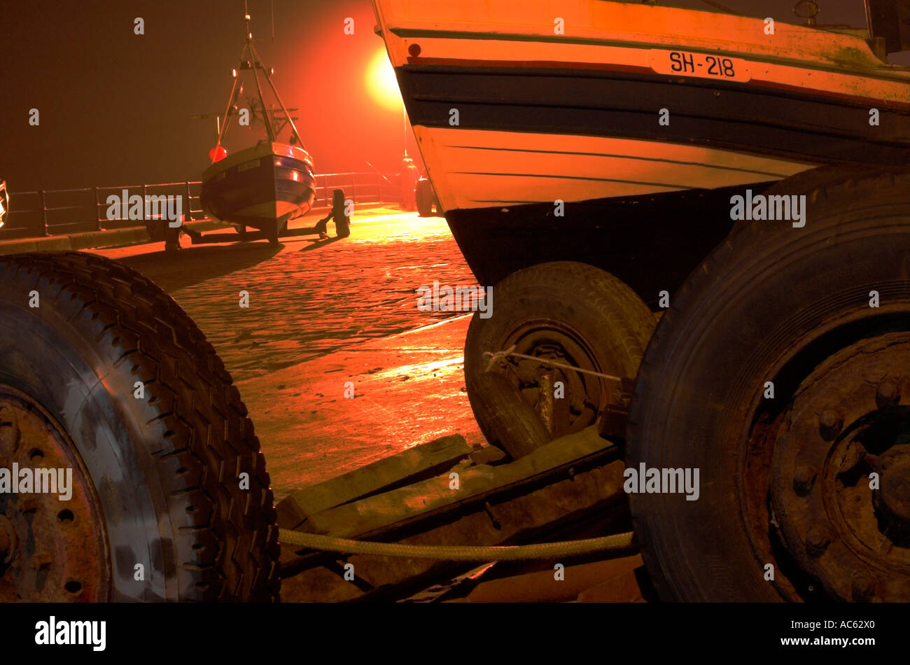 The Coble landing at night time in Filey North Yorkshire England United ...