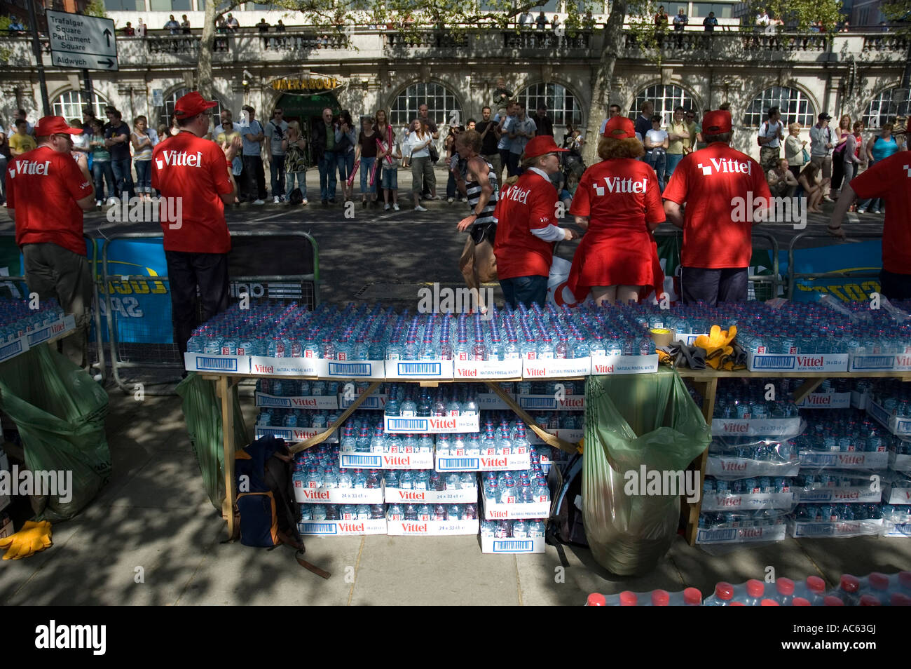 Water station, London marathon, England Stock Photo - Alamy