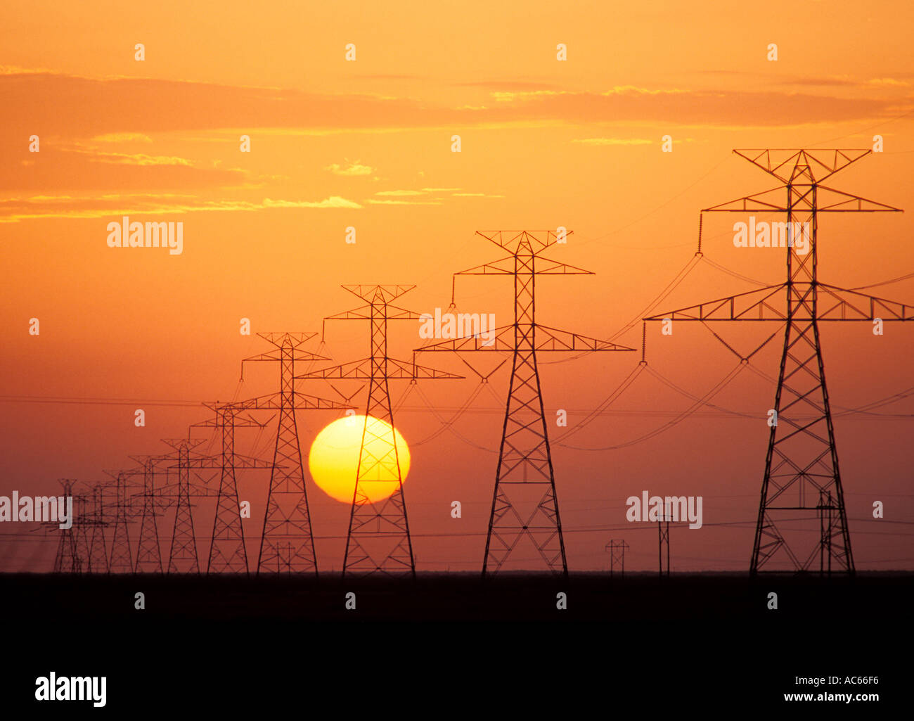 Power Lines at Sunset Stock Photo - Alamy