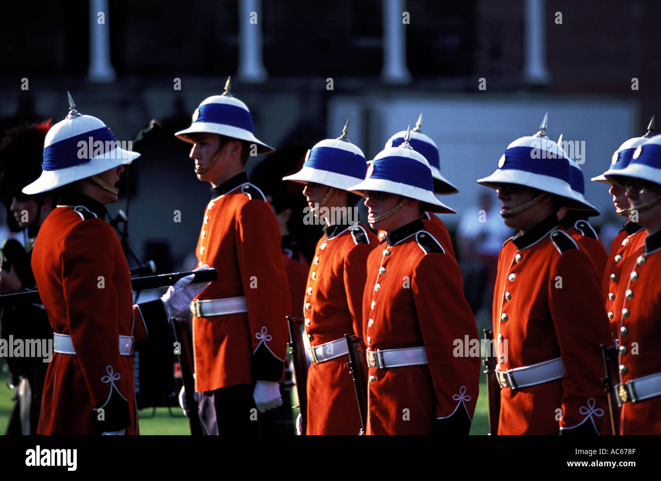 19th century English soldiers in parade dress with pith helmets Stock ...
