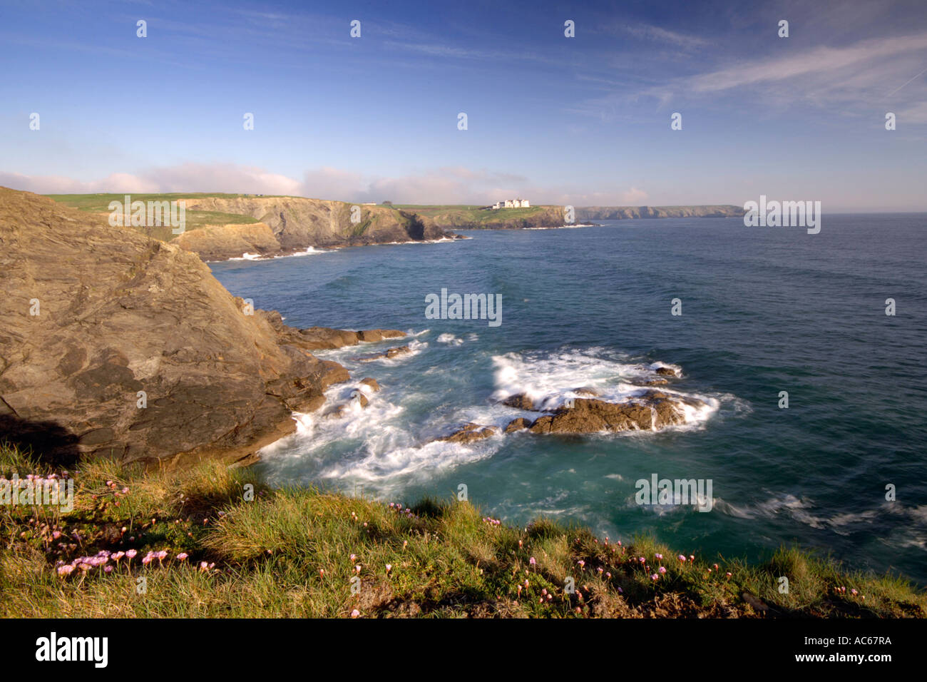 View along western cliffs of Lizard peninsula from above Gunwalloe cove ...