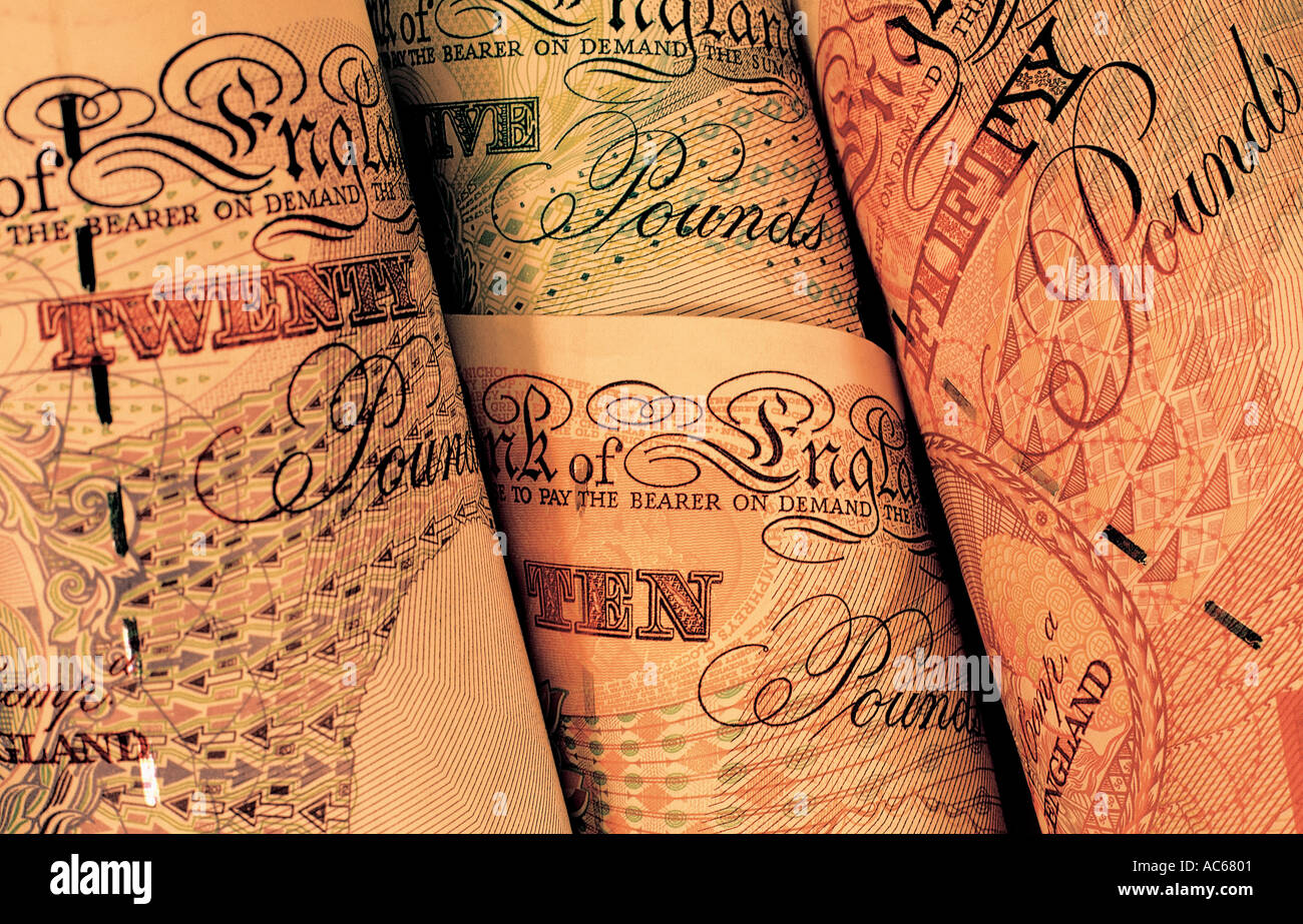 UK Rolled Bank notes Stock Photo - Alamy