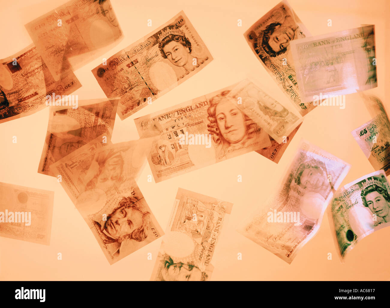 UK Falling bank notes Stock Photo - Alamy