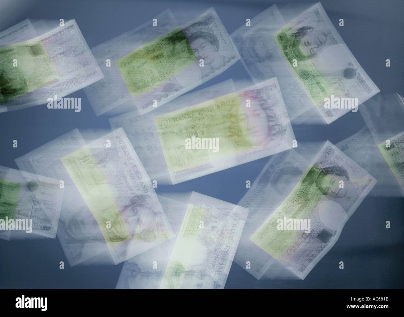 UK Falling bank notes Stock Photo - Alamy