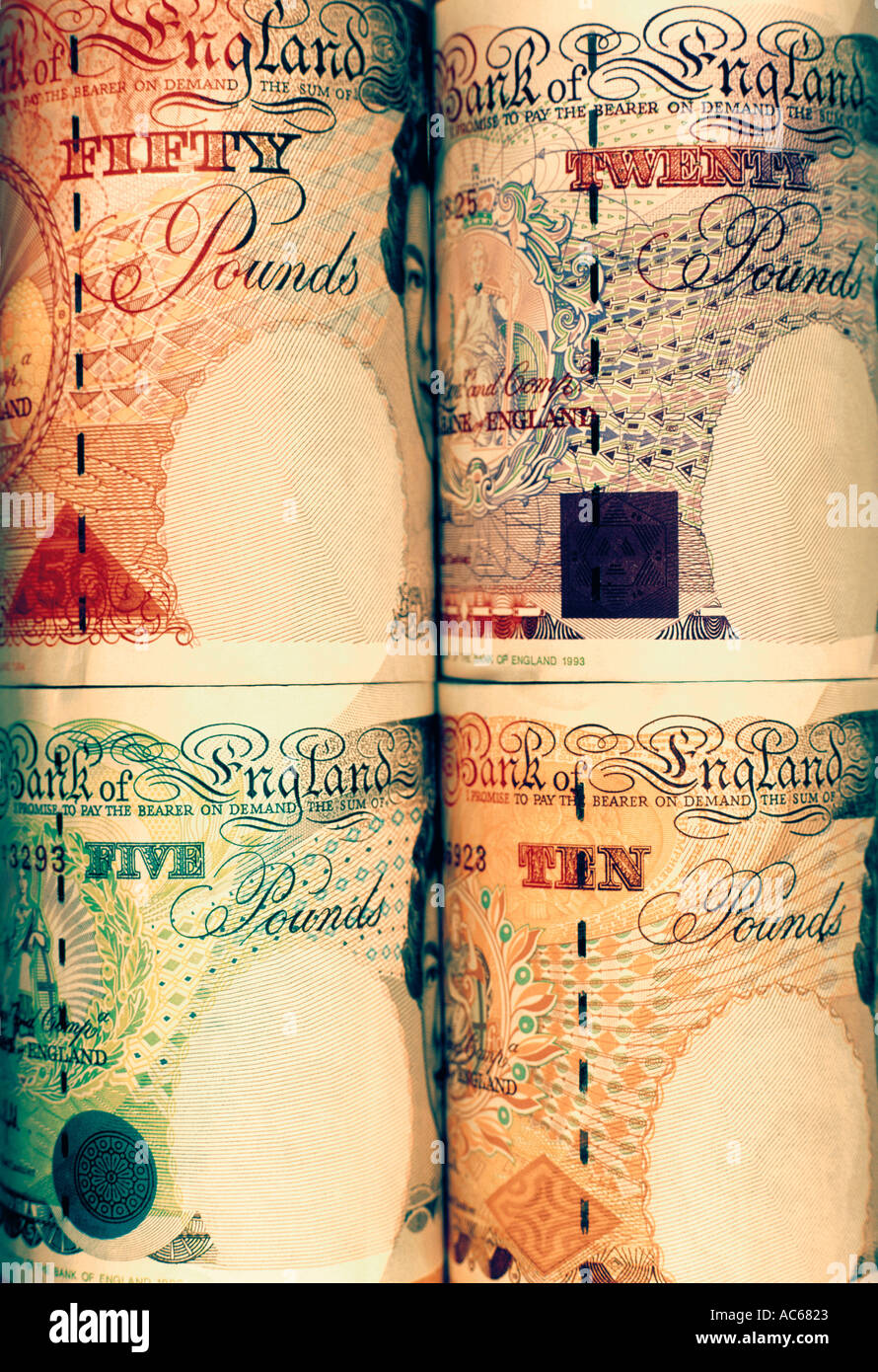 UK Rolled Bank notes Stock Photo - Alamy