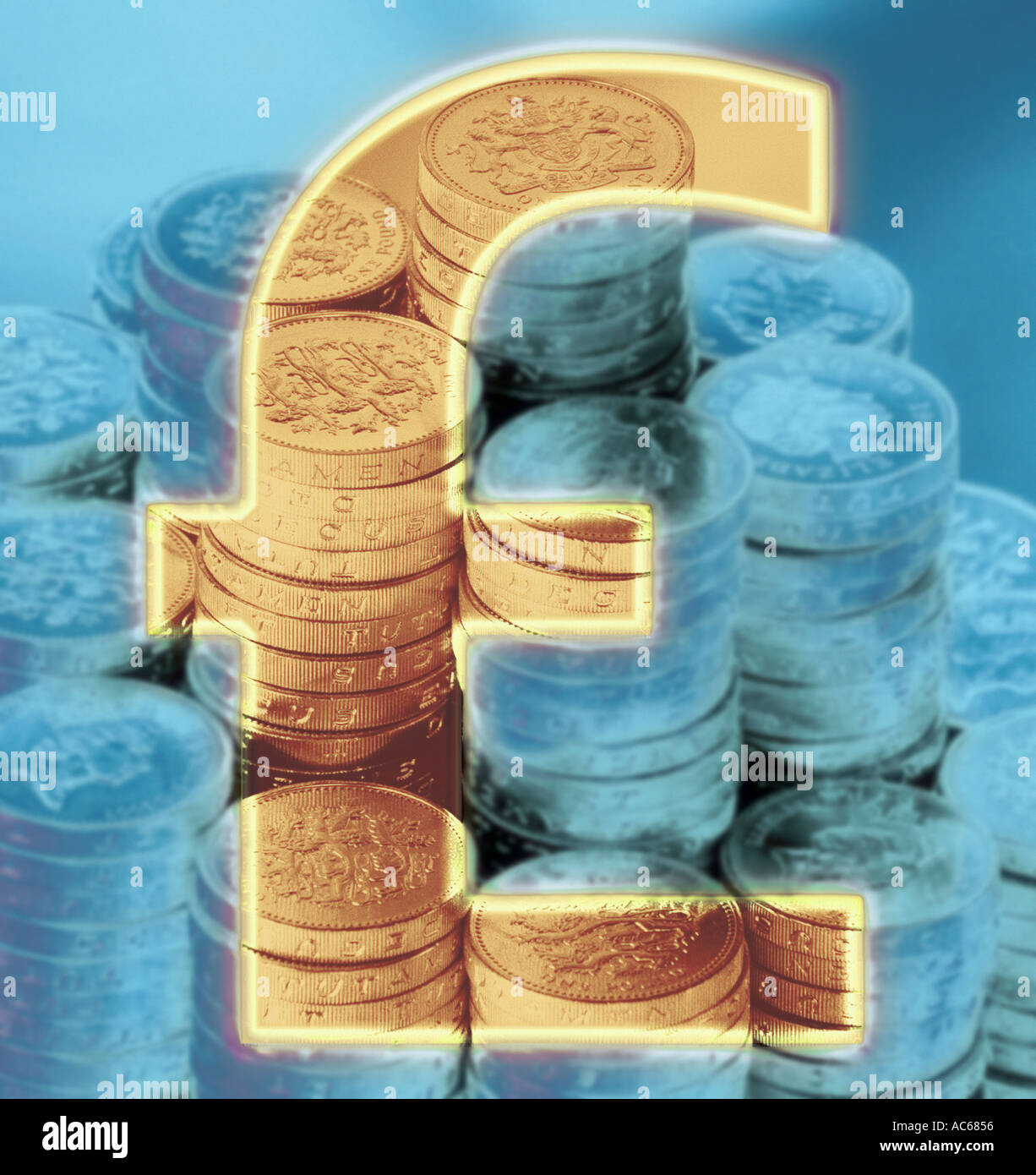 UK pound symbol coins behind Stock Photo - Alamy