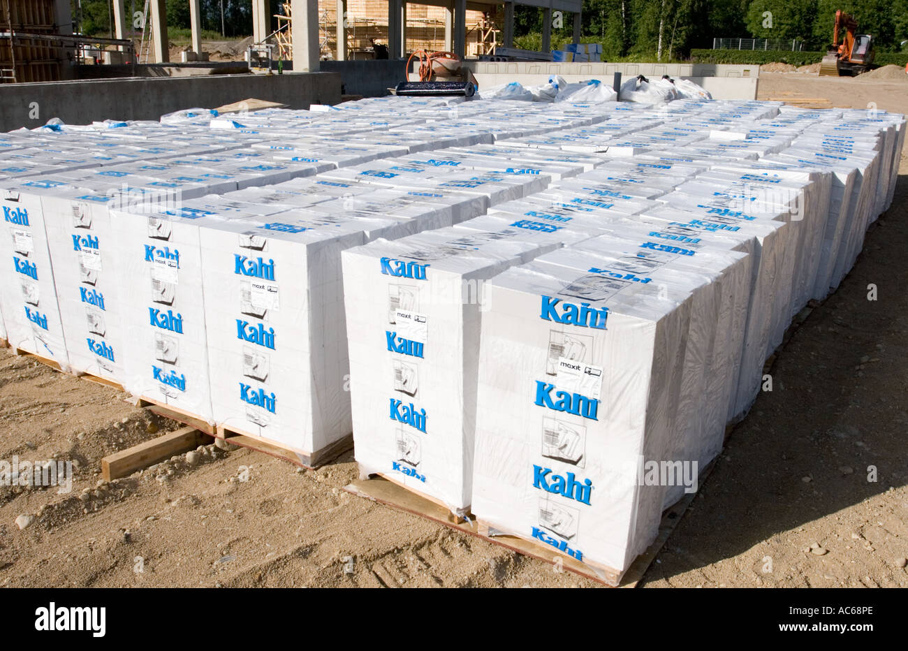 Inventory piles of white bricks ( calcium silicate masonry units) at a ...