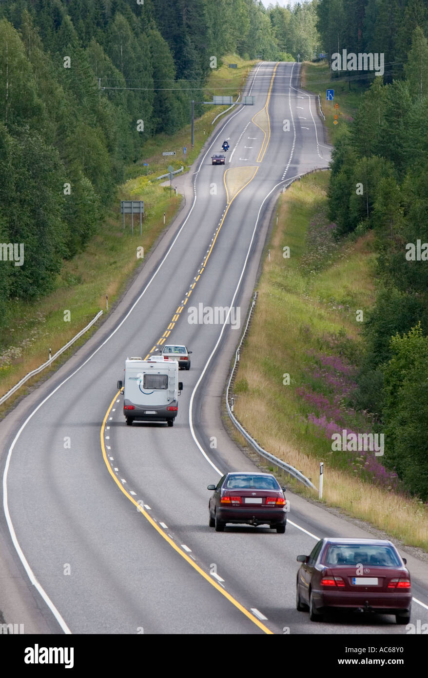 Slow traffic at Finnish highway 9 ( ysitie , E63 ) at Summer , Finland ...
