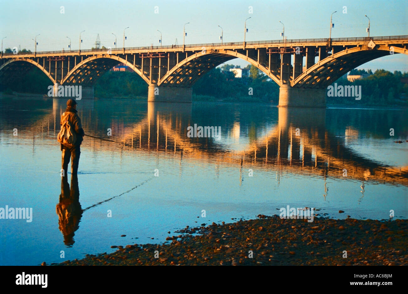 A fisherman. Biya River. Biysk city. Altai. Siberia. Russia Stock Photo ...