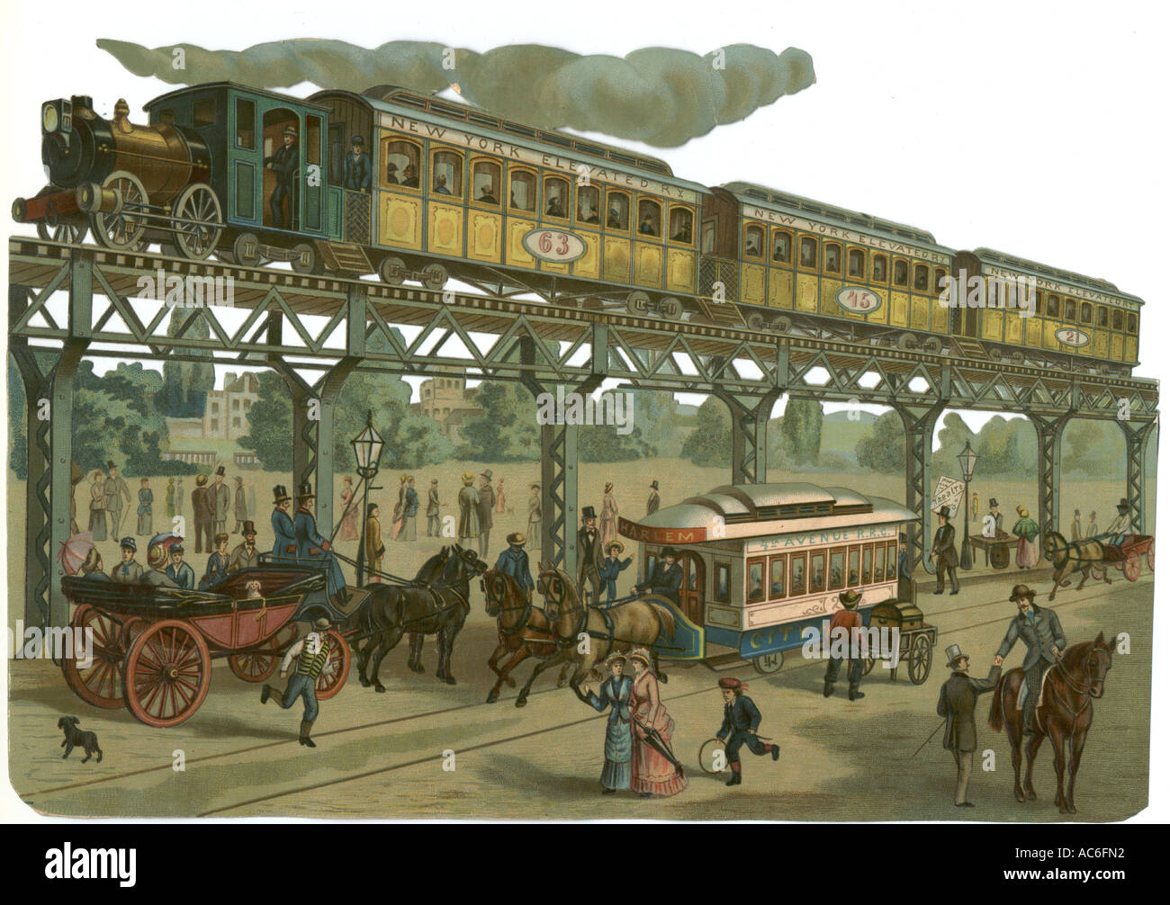 Chromolithographed die cut scrap of New York transport systems circa ...