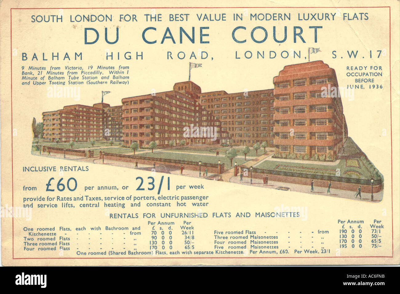 Advertisement for modern luxury flats in South London 1935 Stock Photo ...