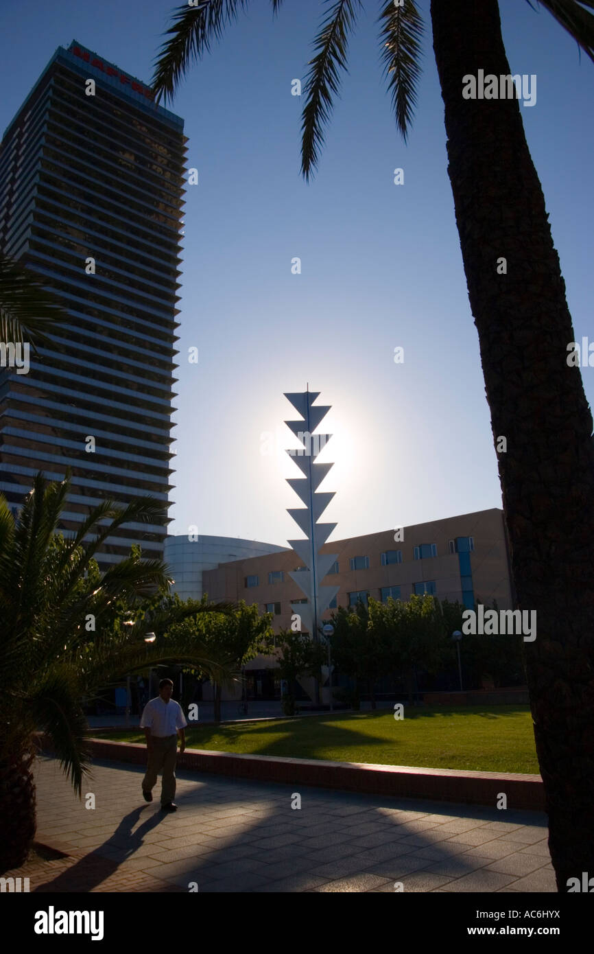 Buildings Sculpture and Trees Barcelona Spain Stock Photo - Alamy