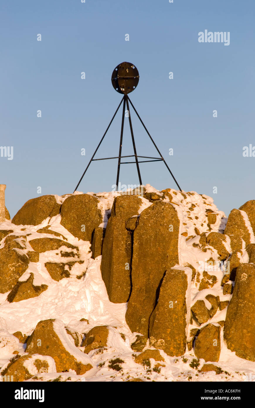 Trig station at 1275 metres altitude on the peak of kunanyi/Mount ...