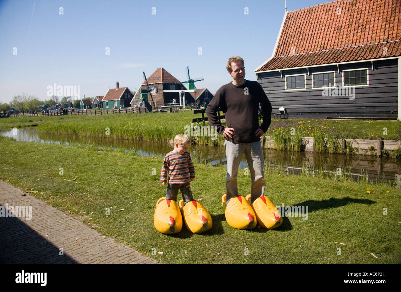 Father and Son with Dutch wooden clogs as displayed at De Zaanse schans ...