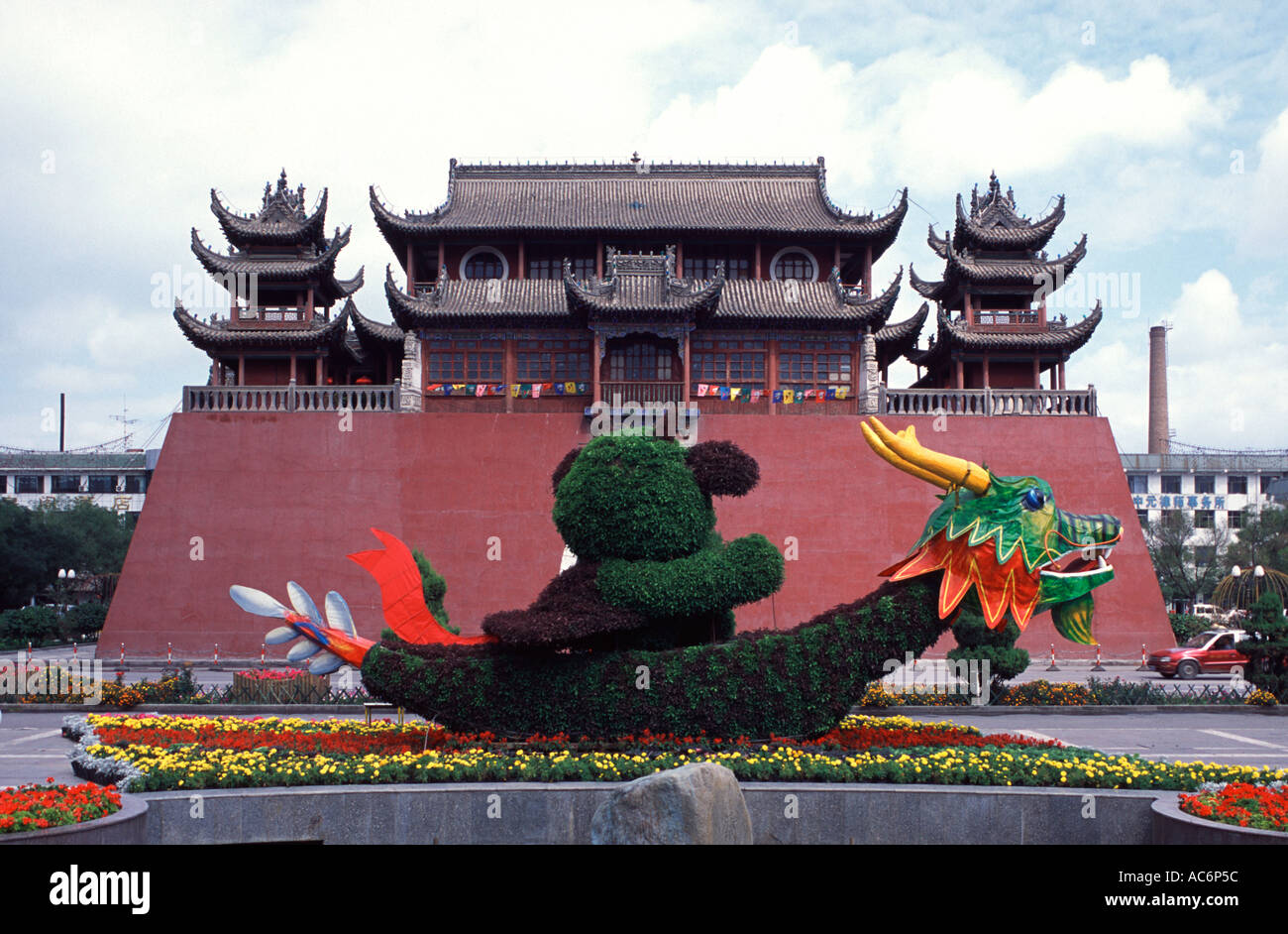 View of Gulou Drum Tower at Gulou Jie in Yinchuan city capital of the ...