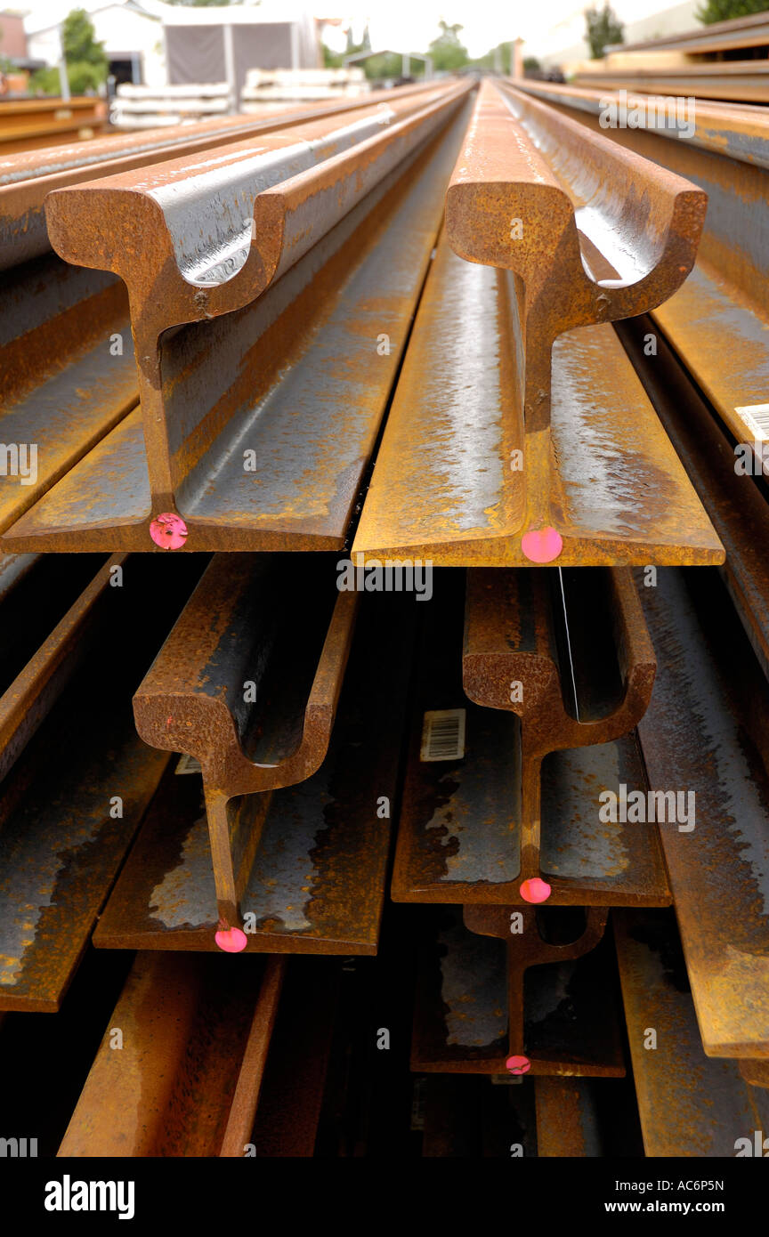 Tramway rails in profile Stock Photo - Alamy
