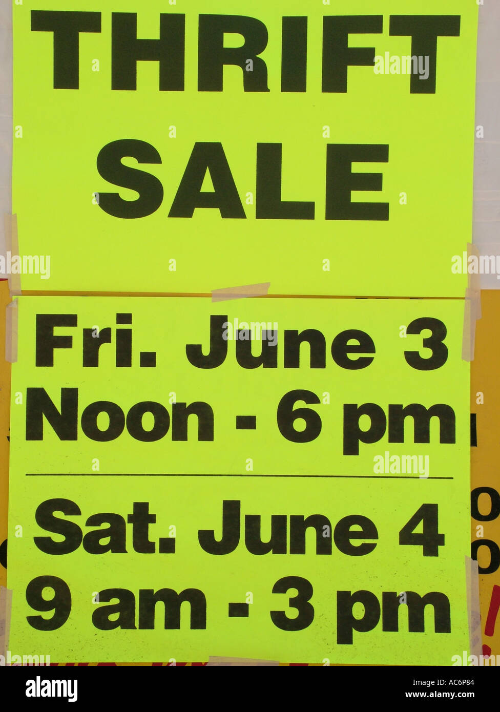 AJD42899, Thrift Sale sign Stock Photo - Alamy