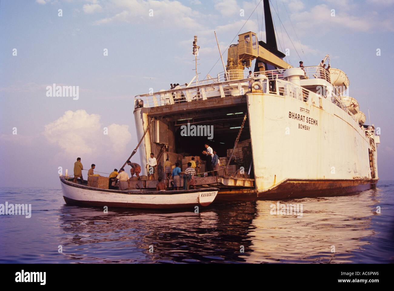 MV TIPPU SULTAN PASSENGER VESSEL LOADING PASSENGERS AT SEA Stock Photo ...