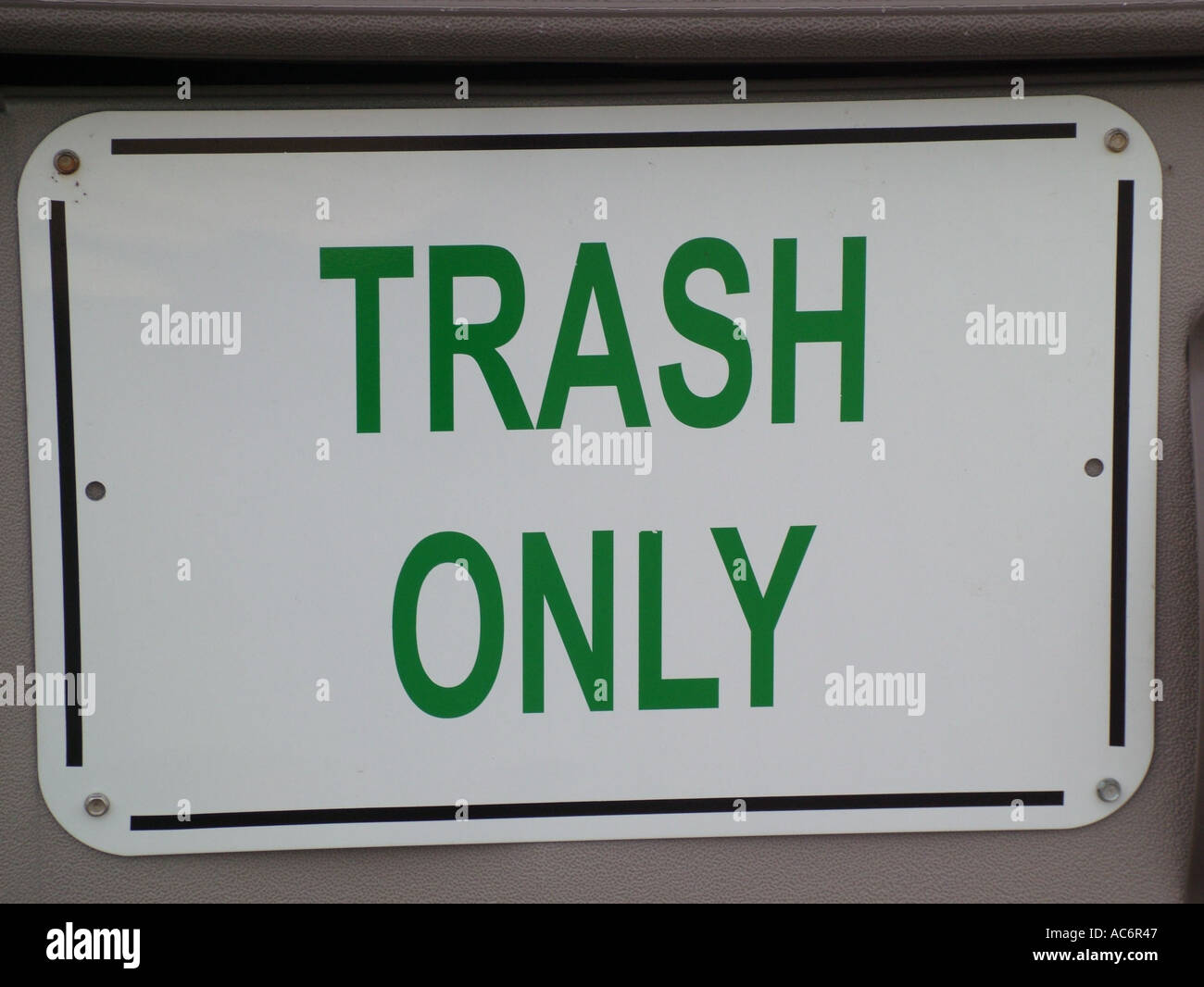 AJD42979, sign, Trash Only Stock Photo - Alamy