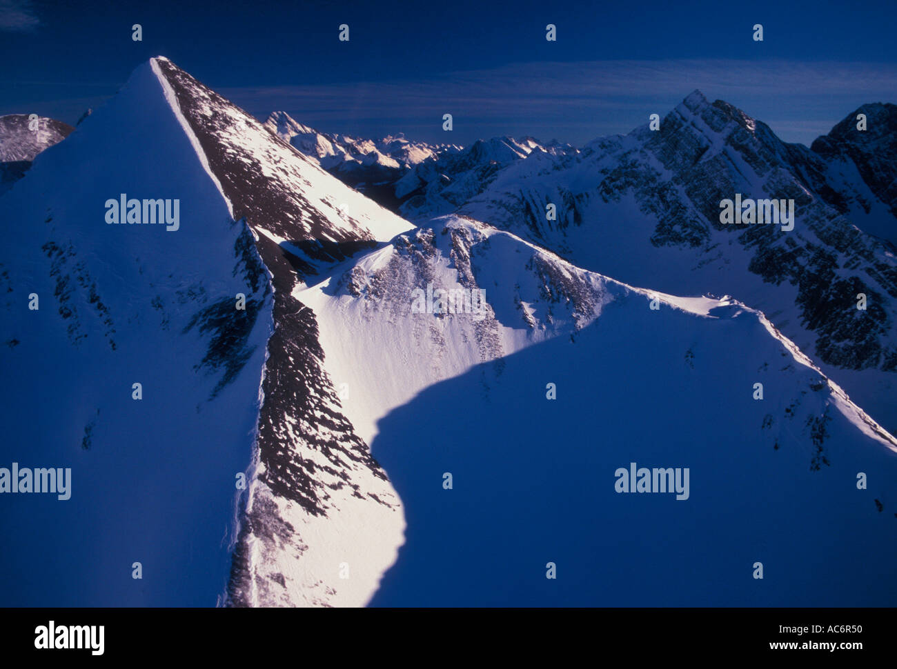 aerial view of the Canadian Rockies along Continental Divide in Banff ...