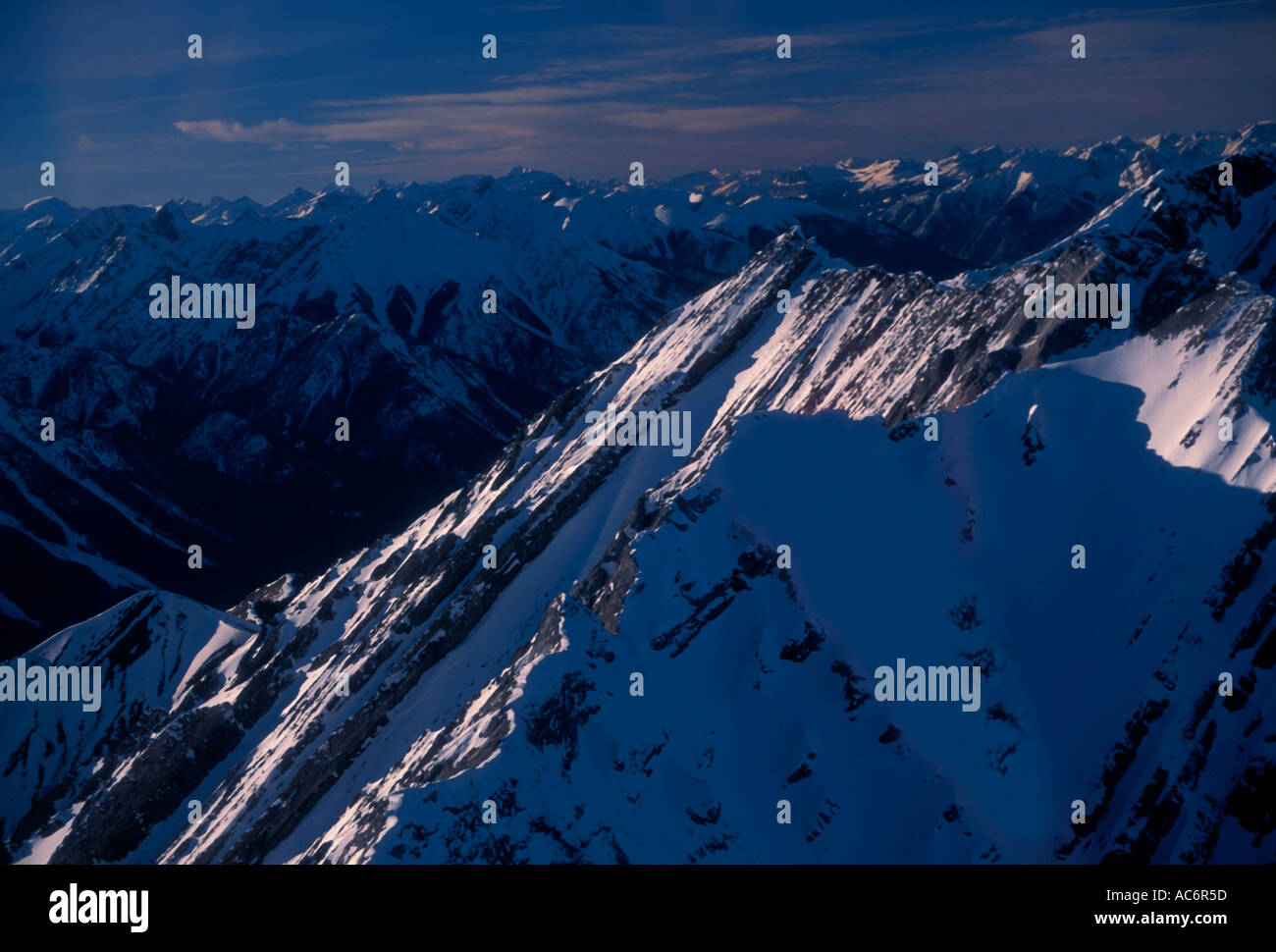 aerial view of the Canadian Rockies along Continental Divide in Banff ...