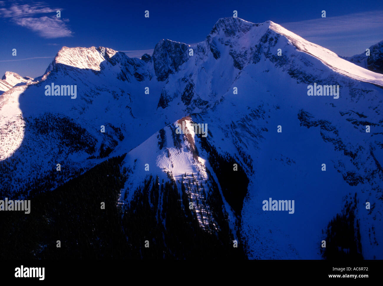 aerial view of the Canadian Rockies along Continental Divide in Banff ...