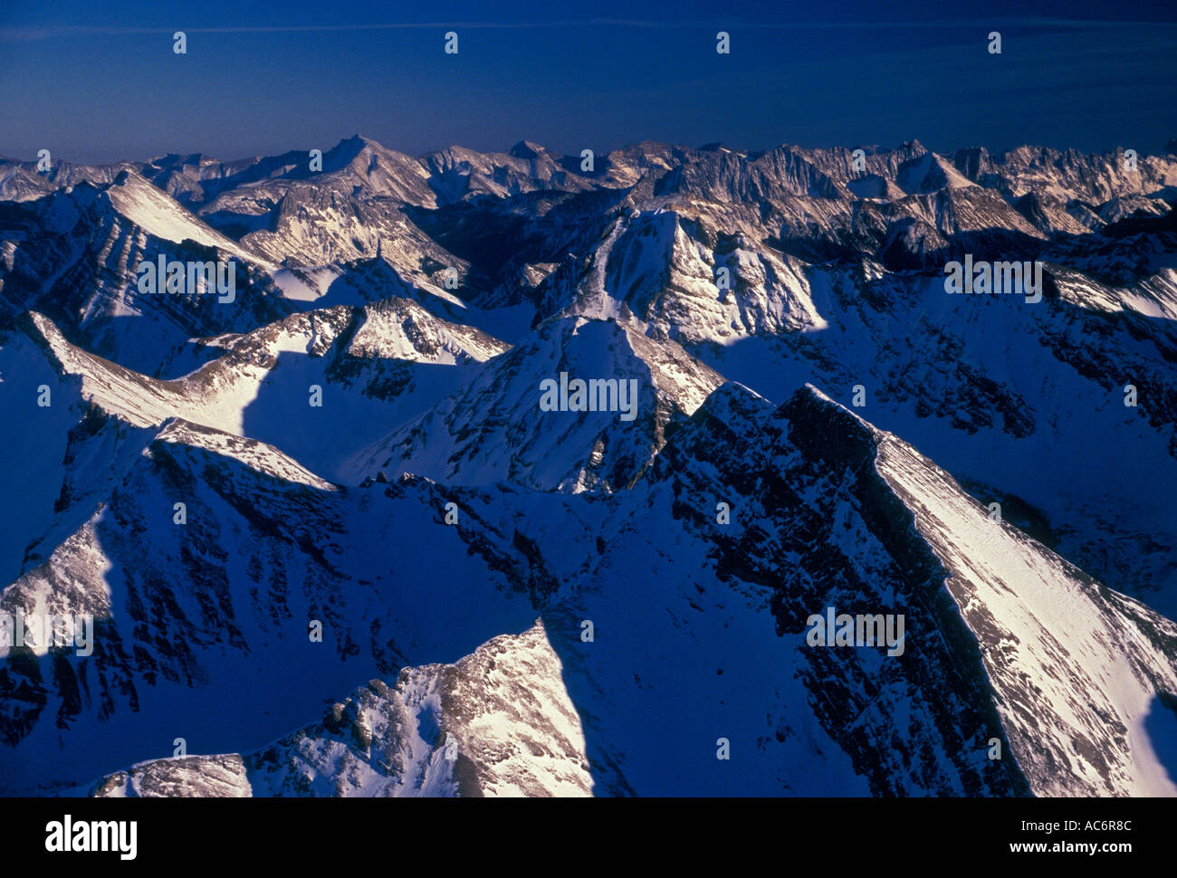 aerial view of the Canadian Rockies along Continental Divide in Banff ...
