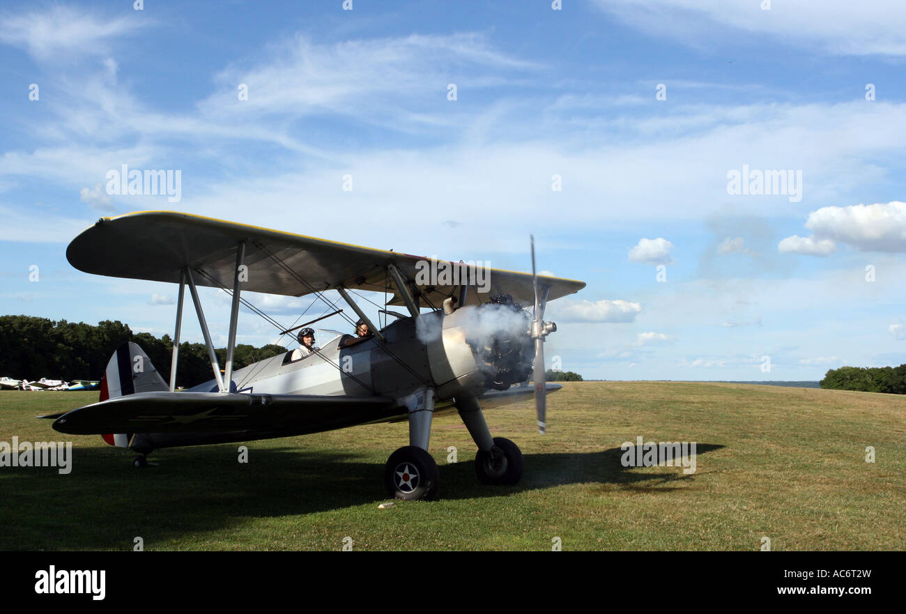 A vintage Stearman biplane engine start-up Stock Photo - Alamy