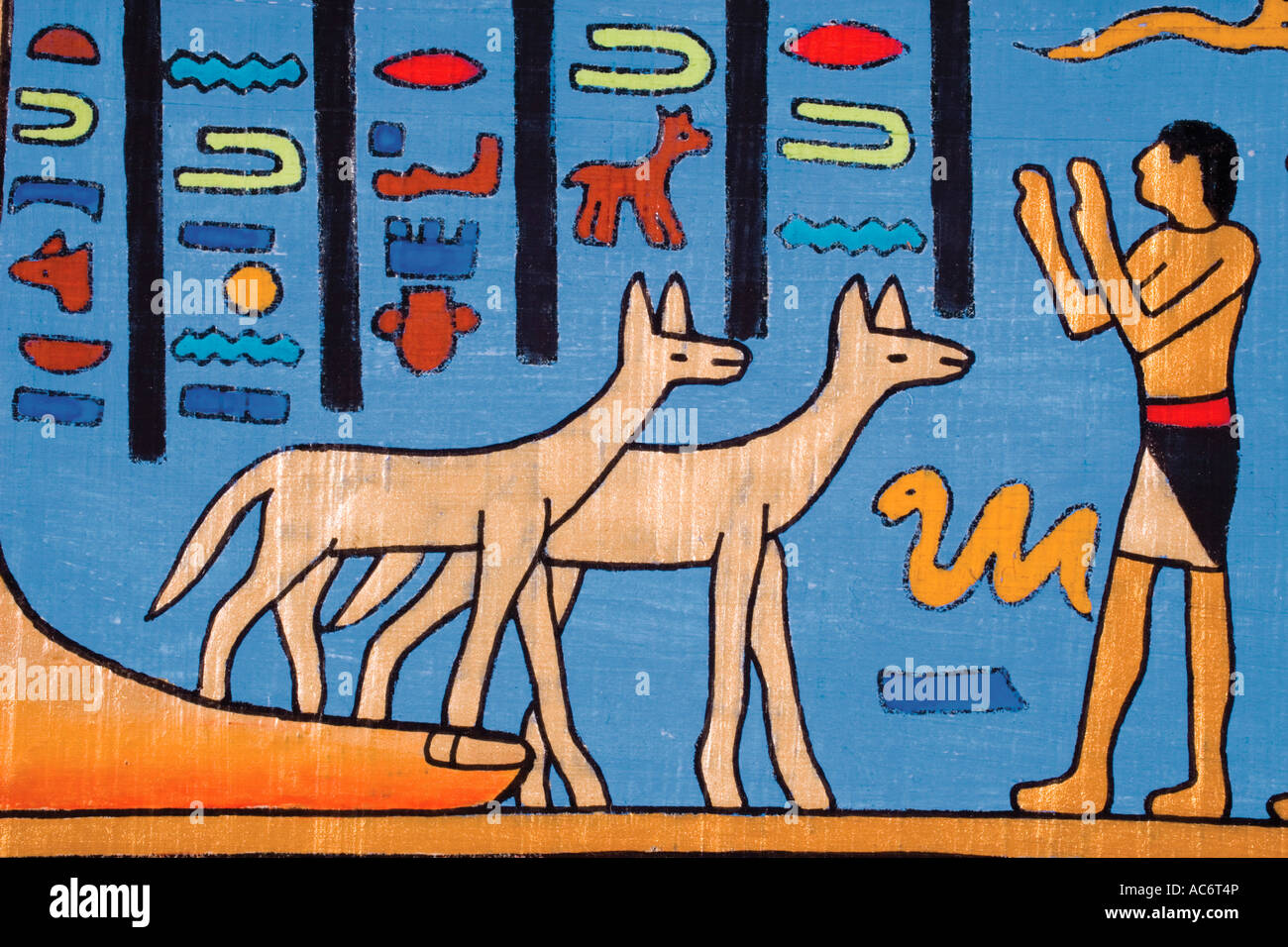 Egypt. Detail from modern hand painted papyrus produced for tourist ...