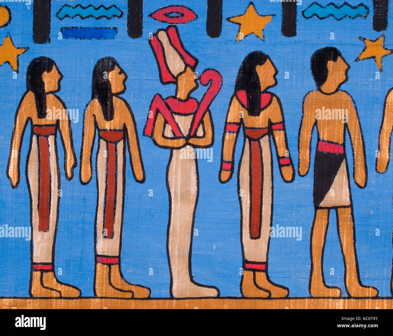 Egypt. Detail from modern hand painted papyrus produced for tourist ...