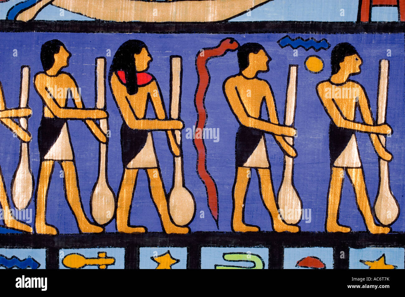 Egypt. Detail from modern hand painted papyrus produced for tourist ...
