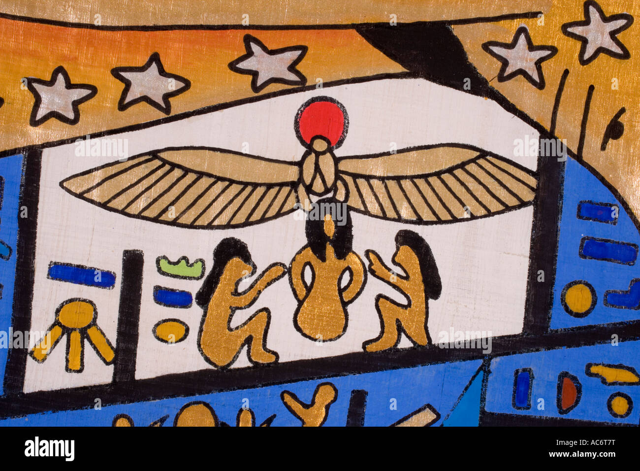 Egypt. Detail from modern hand painted papyrus produced for tourist ...