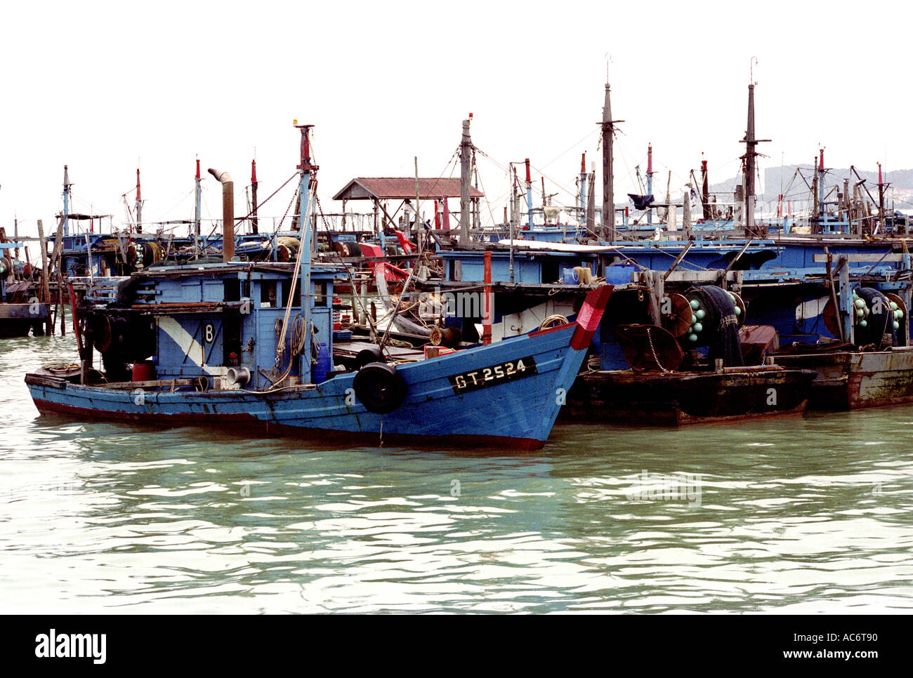 BLUE BOAT FISHING VILLAGE PENANG ISLAND MALAYSIA BAPN636 Stock Photo ...