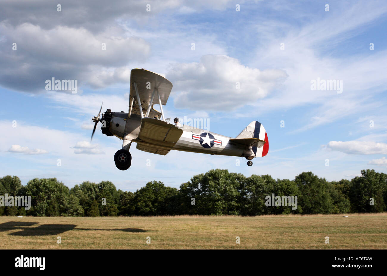 A vintage Stearman biplane take-off Stock Photo - Alamy