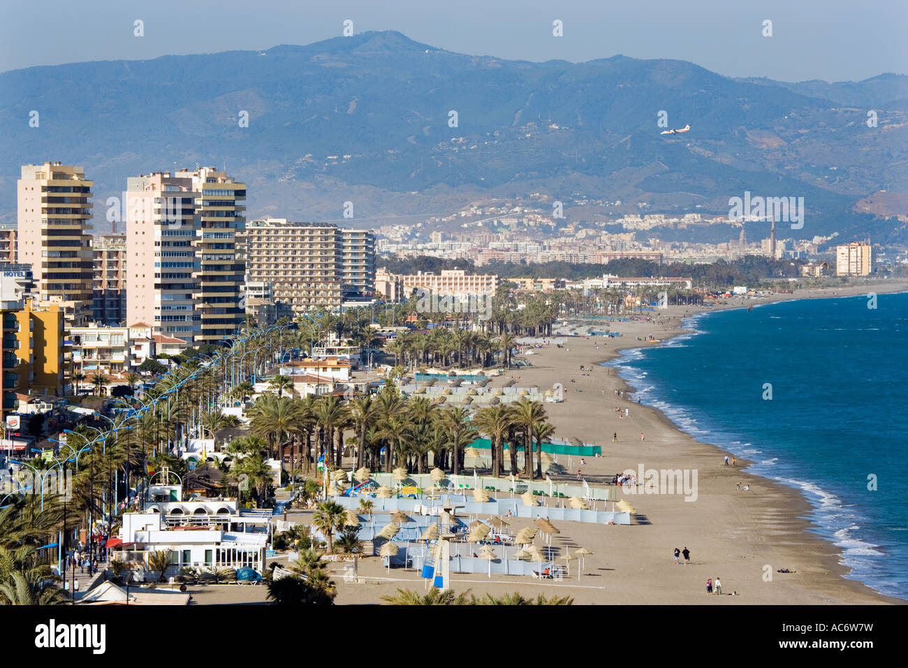 Torremolinos Costa del Sol Spain Bajondillo and Playamar beaches aerial ...