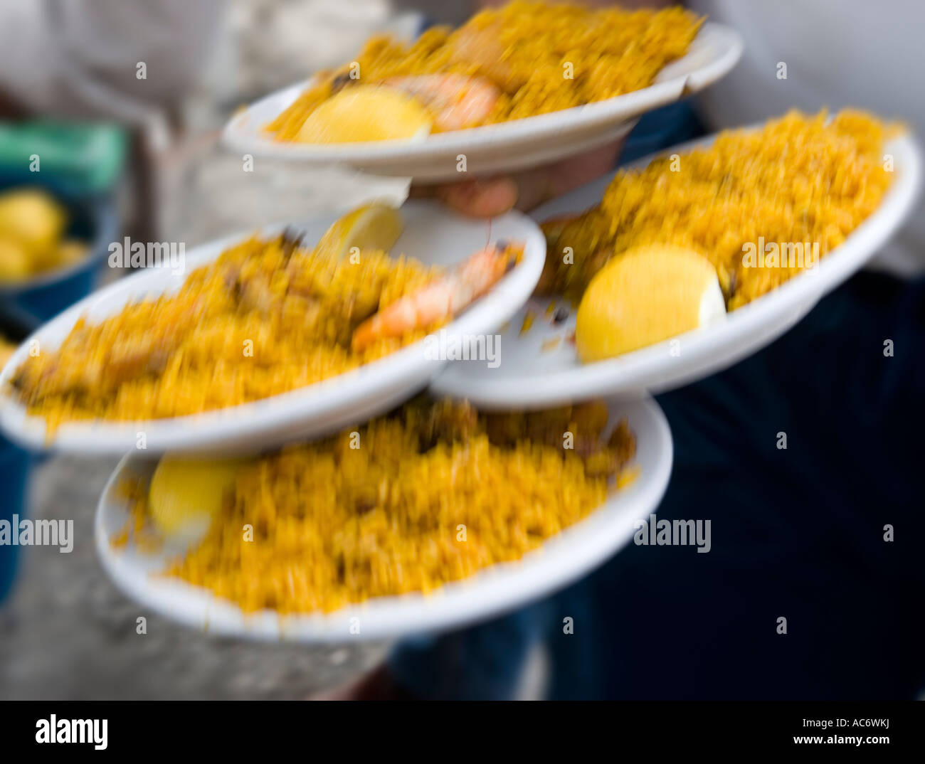 Plates of paella Spain Stock Photo - Alamy