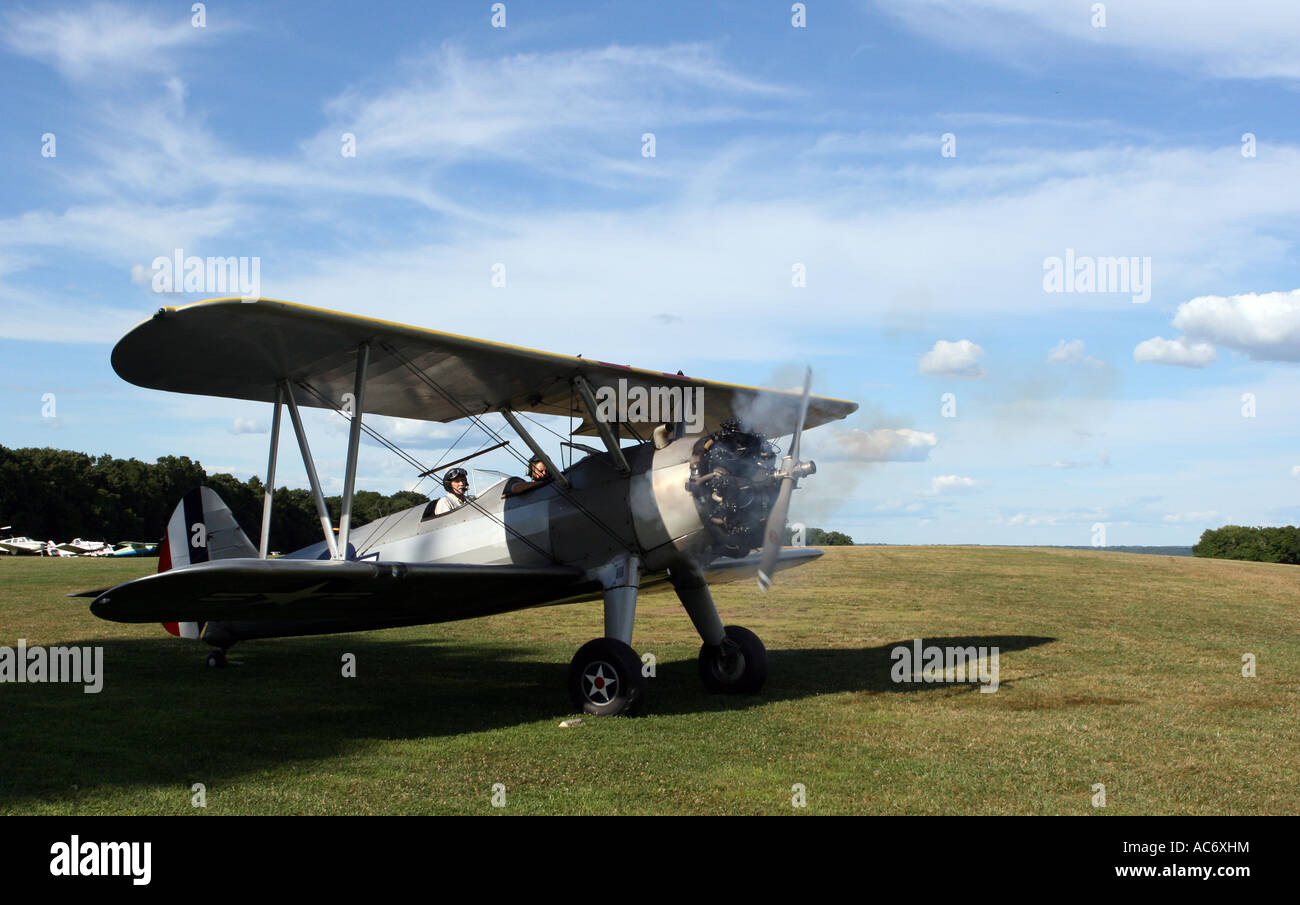 A vintage Stearman engine start-up Stock Photo - Alamy